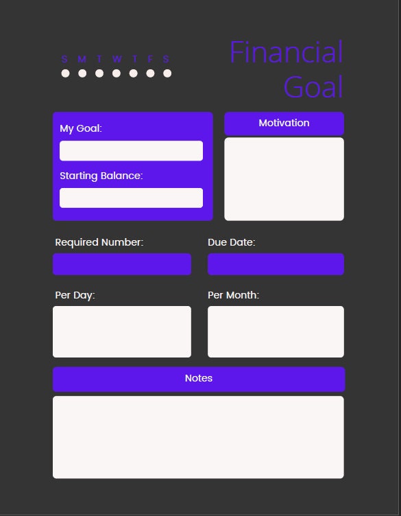 Printable Blue Savings and Financial Goals, Monthly Expense, and Bills ...