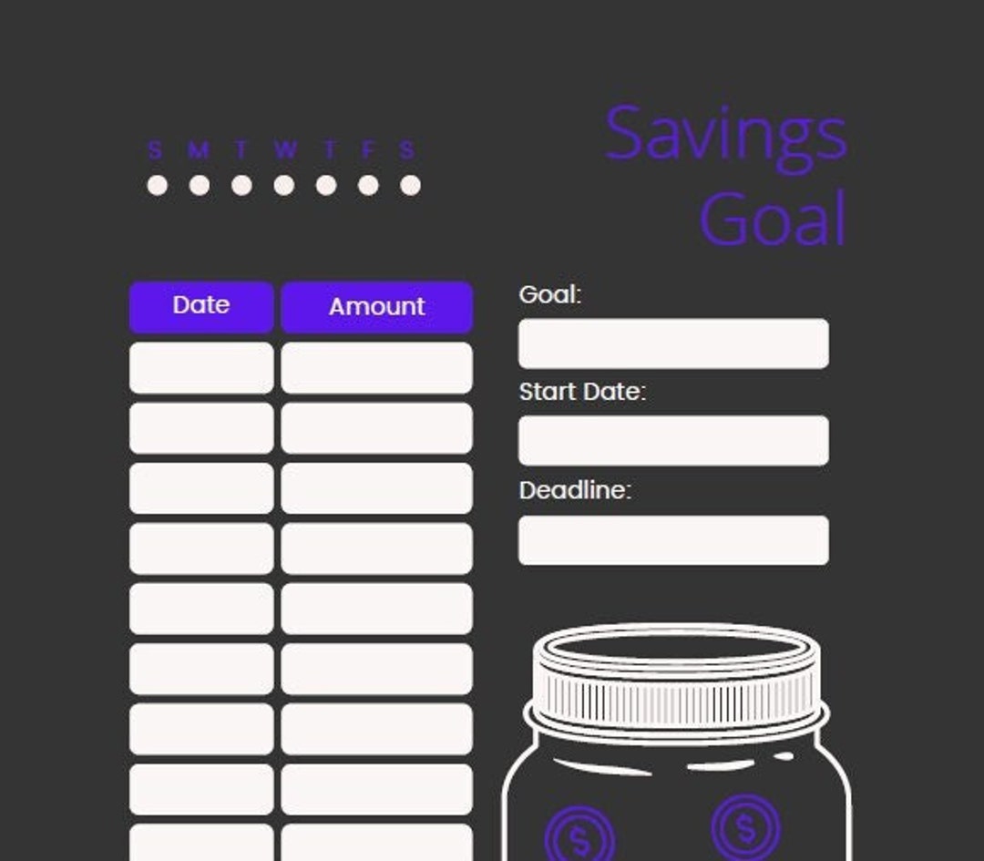 Printable Blue Savings and Financial Goals, Monthly Expense, and Bills ...