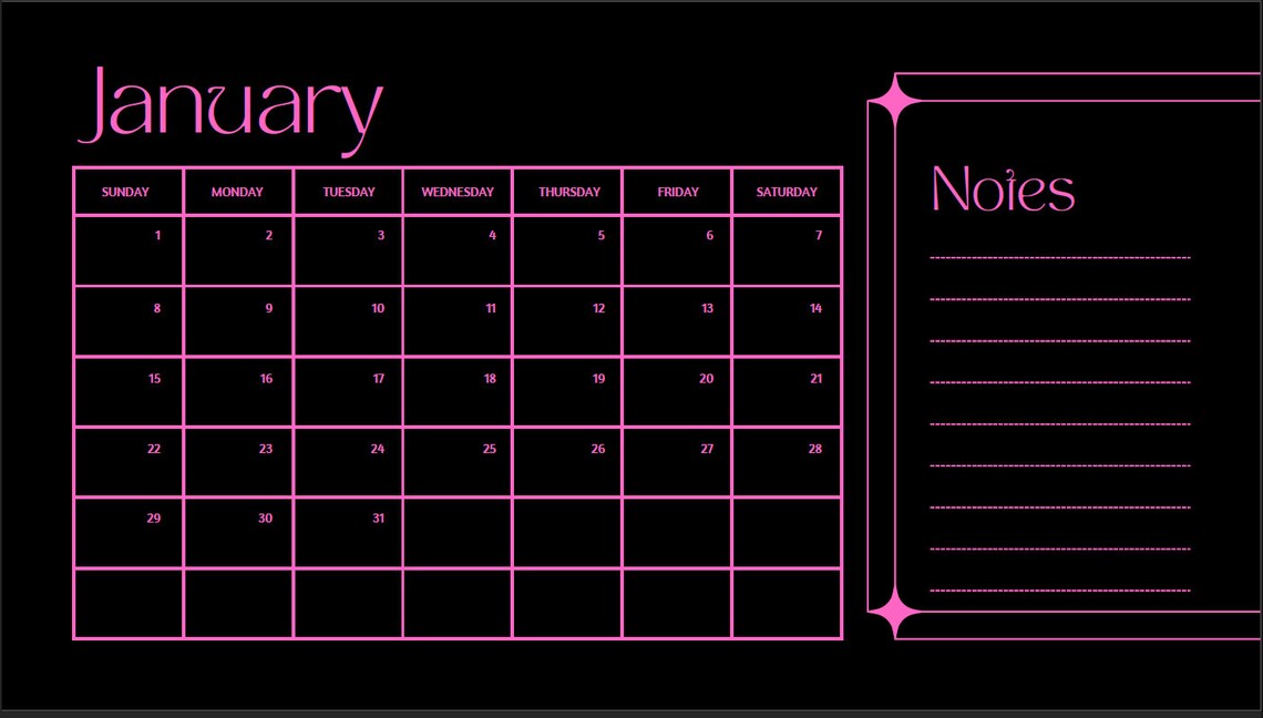 2023 Printable Pink and Black Calendar, Blank Lined Monthly Calendar, 8 ...