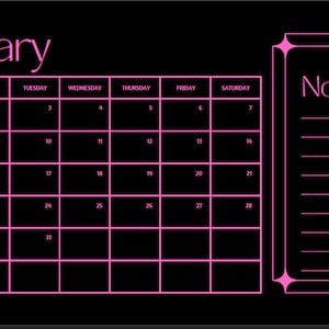 2023 Printable Pink and Black Calendar, Blank Lined Monthly Calendar, 8 ...