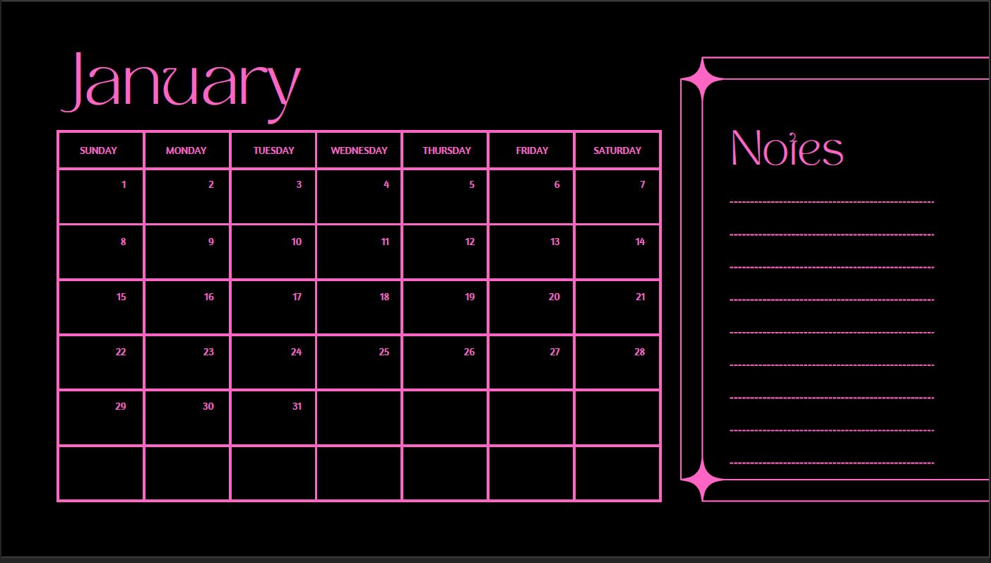 2023 Printable Pink and Black Calendar, Blank Lined Monthly Calendar, 8 ...