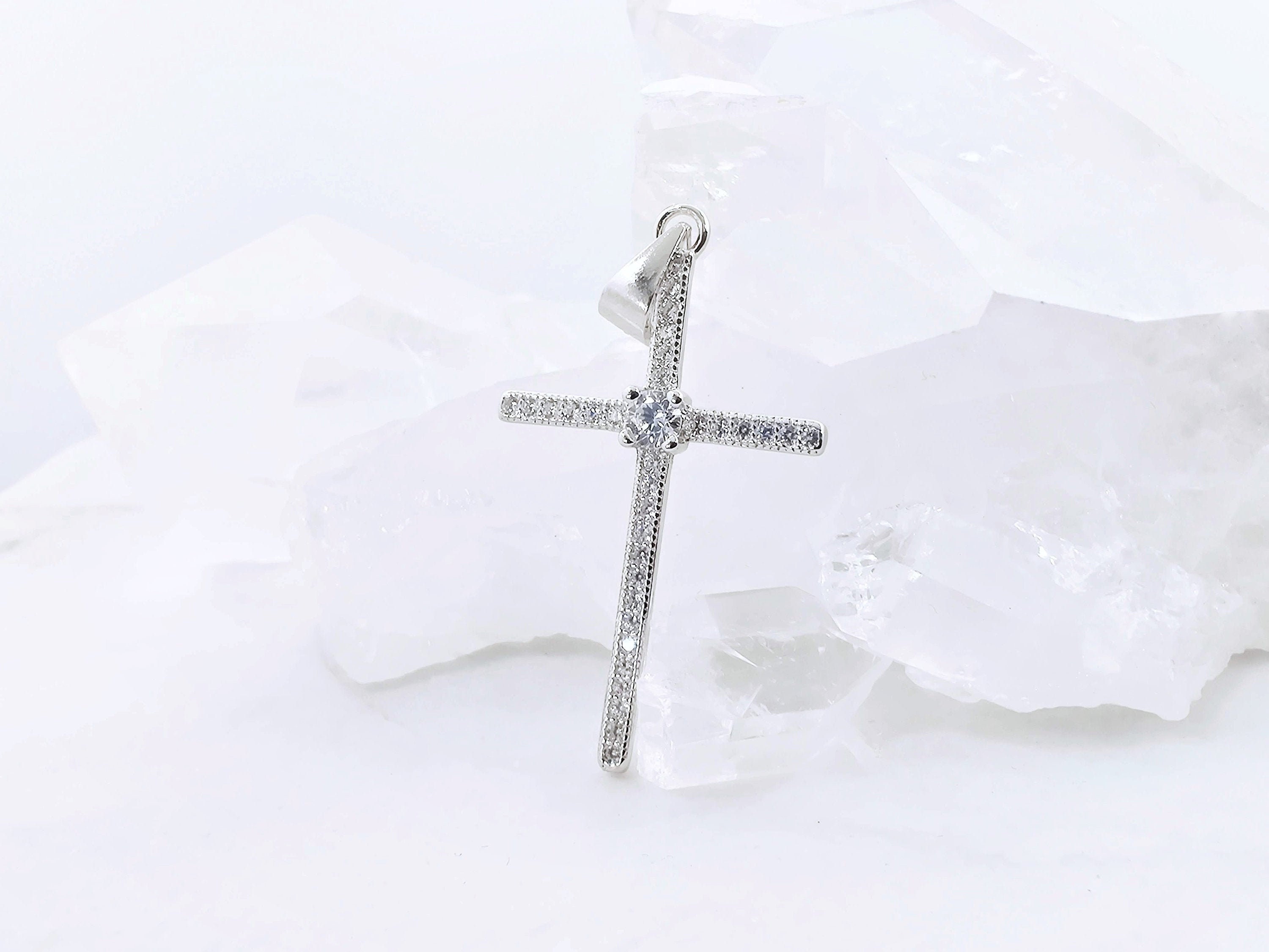 Classic CZ Pave Cross Silver Pendant Necklacedainty Cross - Etsy