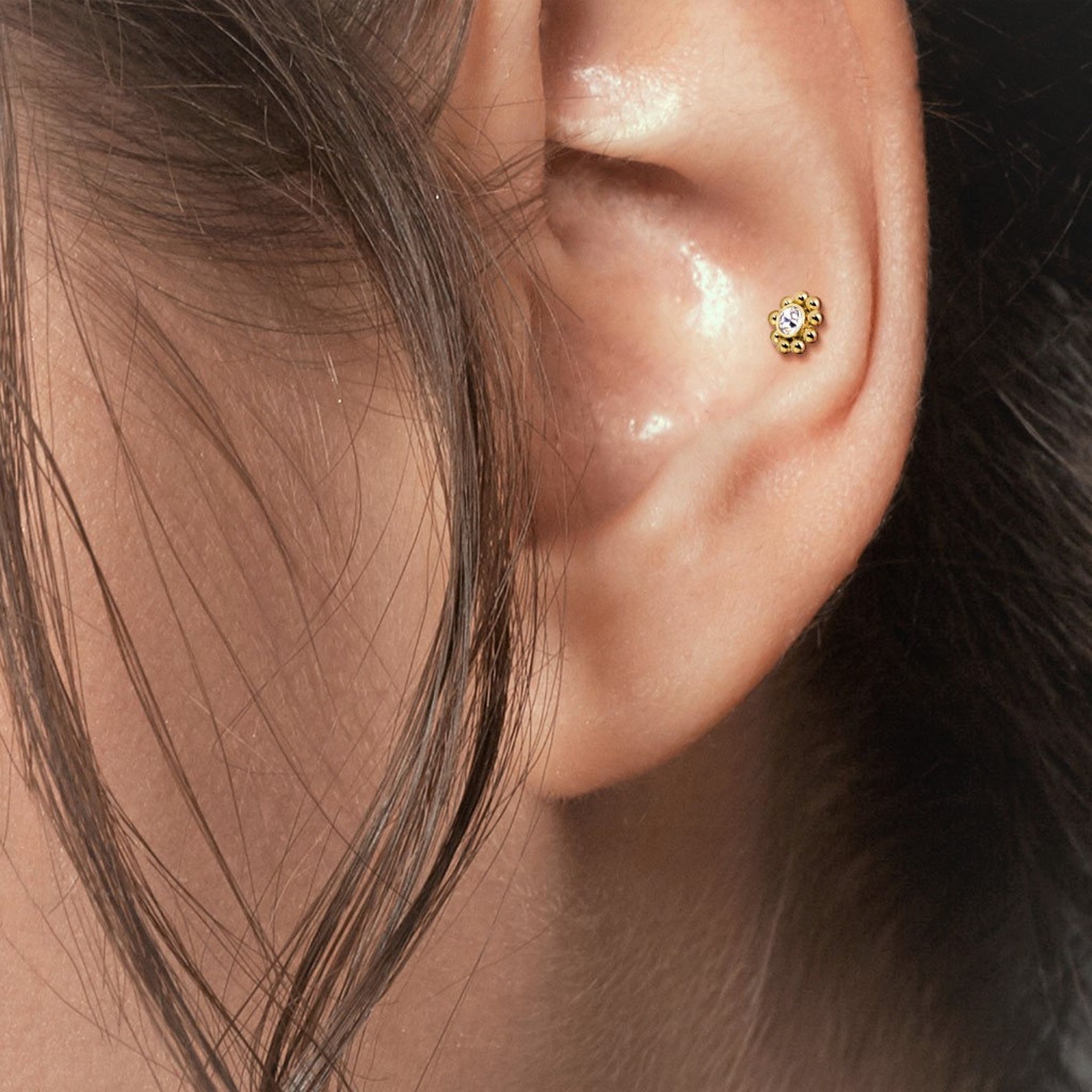 16G PAIR Gold CZ Tiny Daisy Cartilage Earrings Floral - Etsy