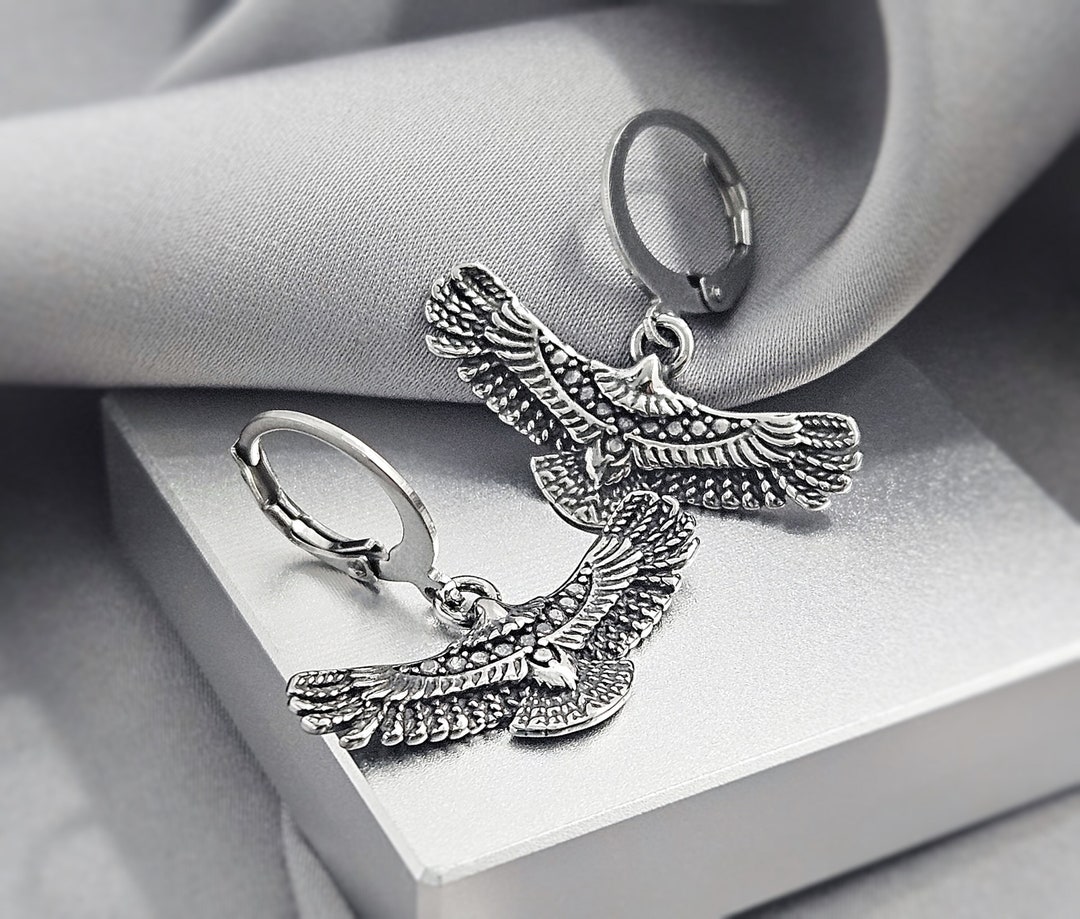 Eagle Bird Small Hoop Earrings With Charm Surgical Steel Falcon Animal ...