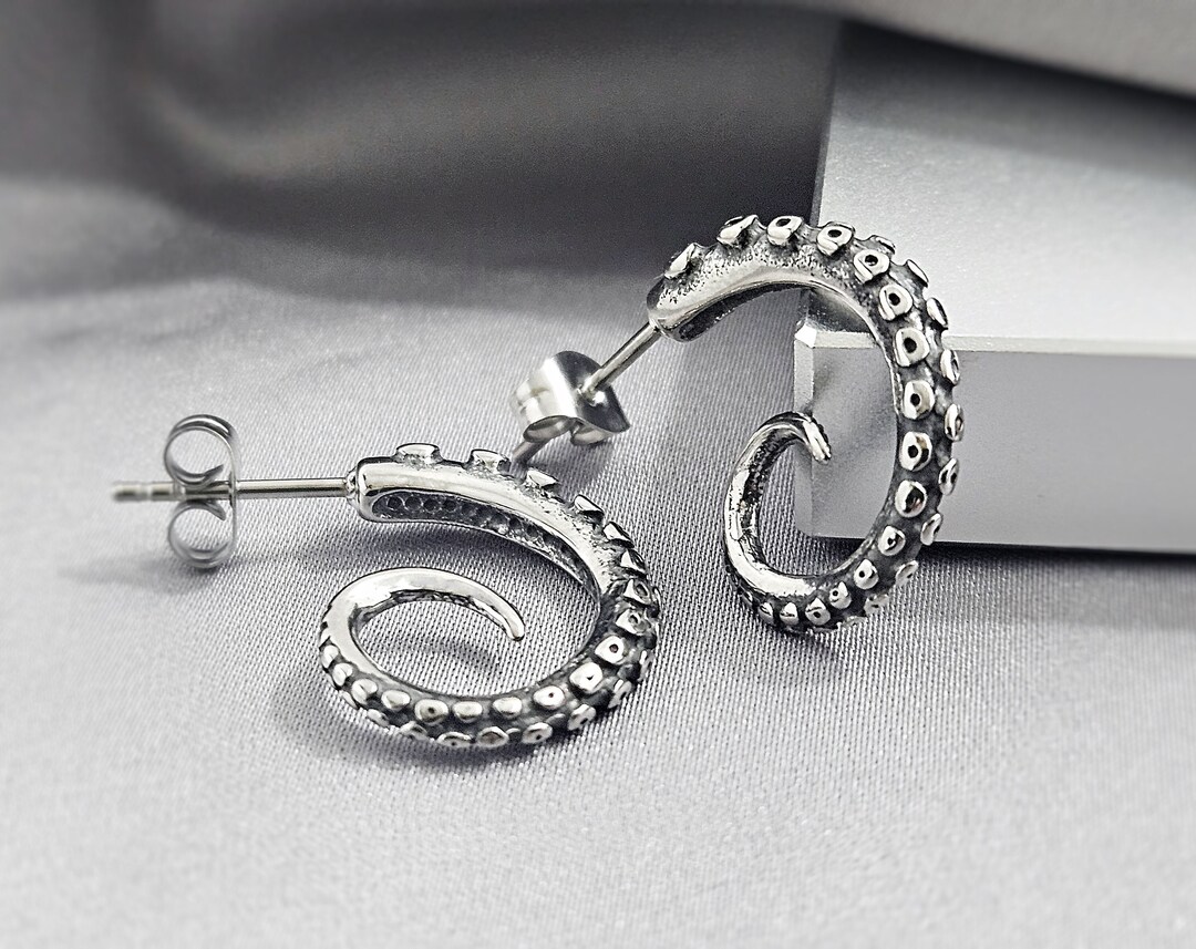 Octopus Tentacle Hoop Earrings, Squid Animal Gothic Jewelry for Men ...