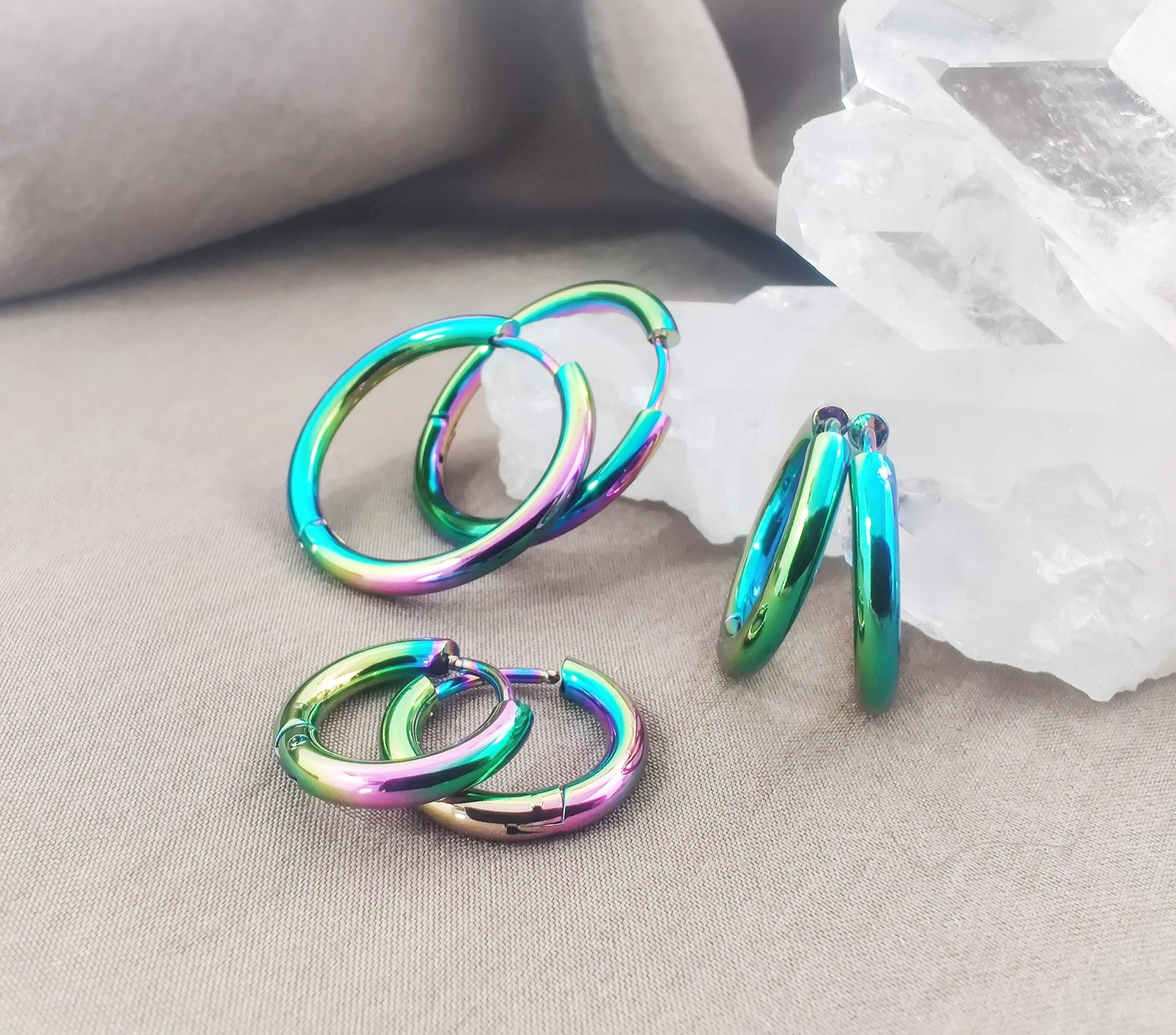 2.5MM Classic Rainbow Hoop Earrings Simple Surgical Steel - Etsy