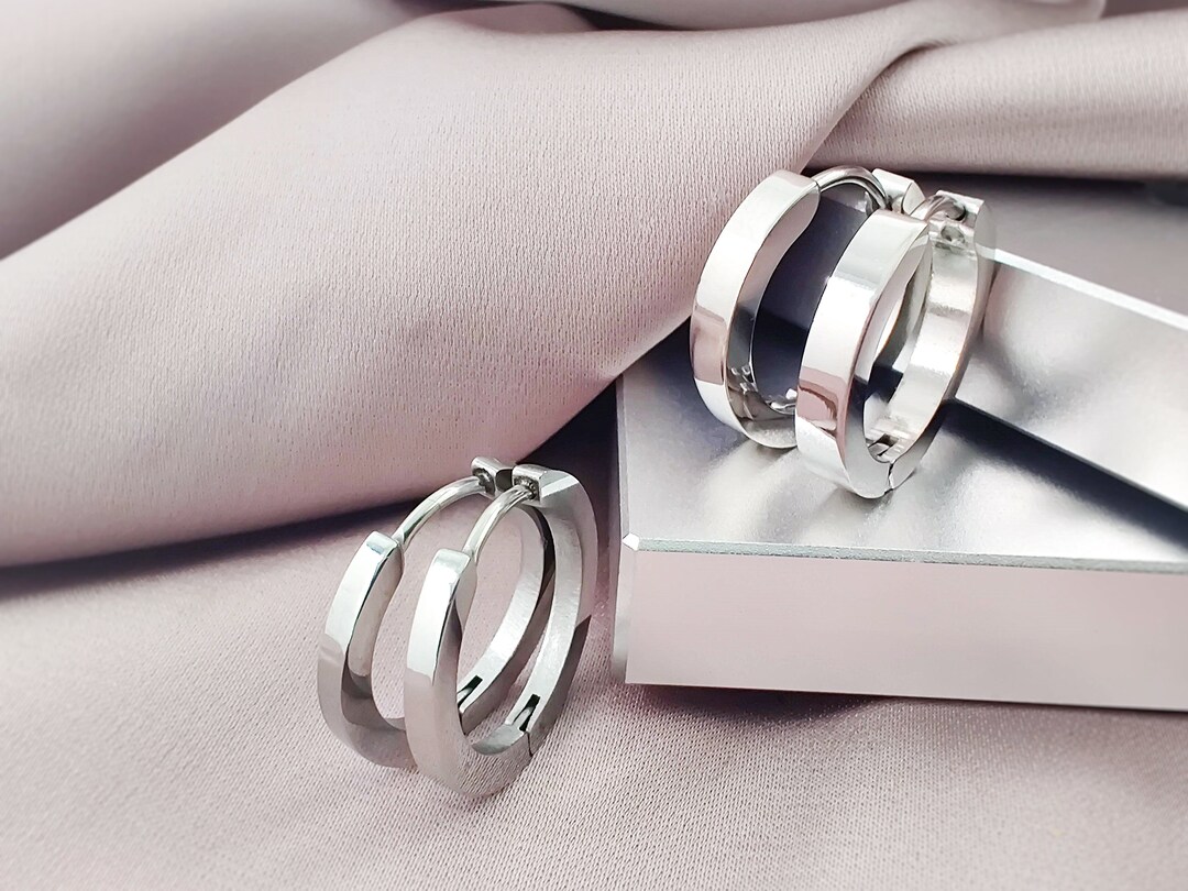 Square Edge Classic Hoop Earrings, 316L Surgical Steel Contemporary ...
