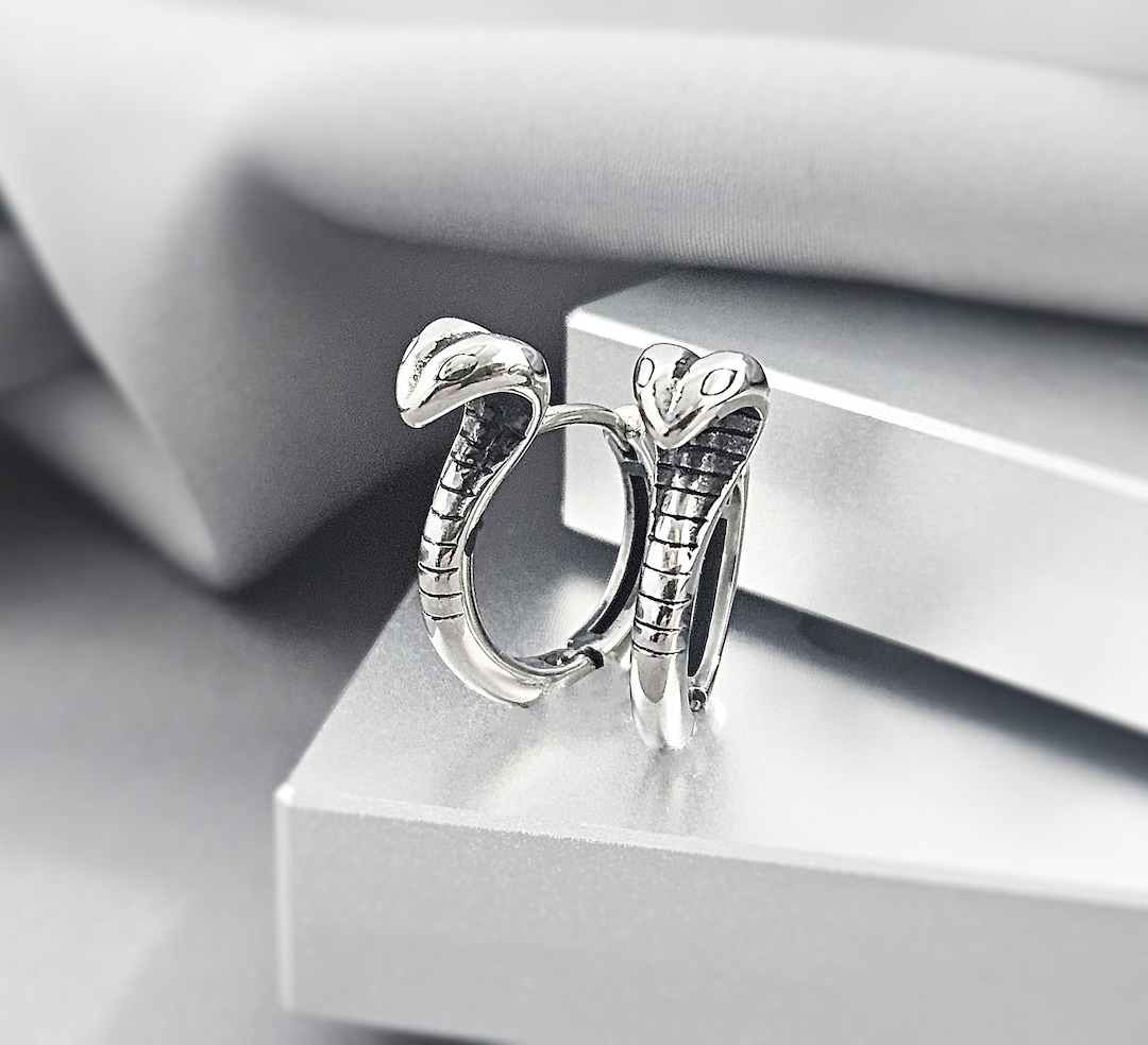 Dancing Cobra Snake Huggie Hoop Earrings, Cool Serpent Animal Small ...
