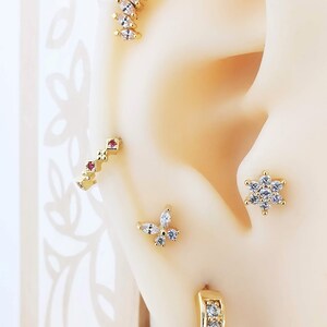 20G Floral Ruby Bendable Hoop Cartilage, Gold Helix Hoop Earring, Hoop ...