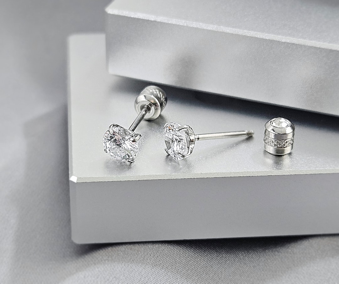 20G 5MM Reversible 2 in 1 CZ Stud Earrings, Surgical Steel Studs, Cubic ...