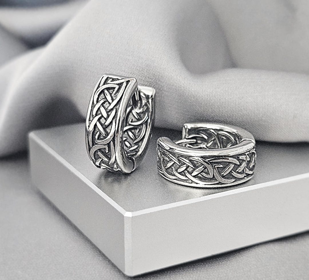 6MM Wide Celtic Hoop Earrings Irish Jewelry Gift Men Surgical Steel ...