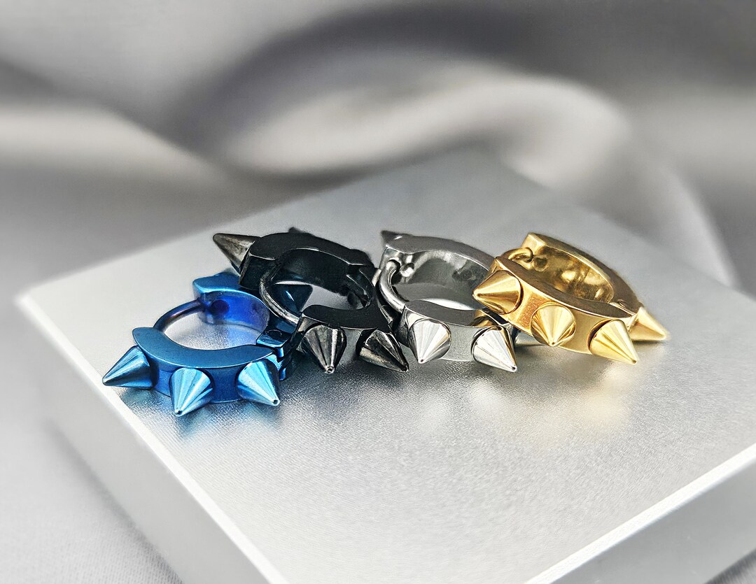 Gothic Round Spikes Huggie Hoop Earrings Punk Grunge Surgical Steel ...