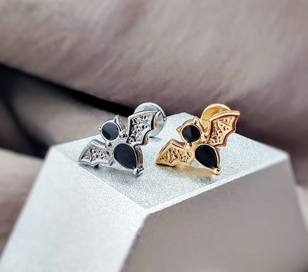 PAIR Titanium Enamel Bat Cartilage Studs, 18G Implant Grade Threadless ...