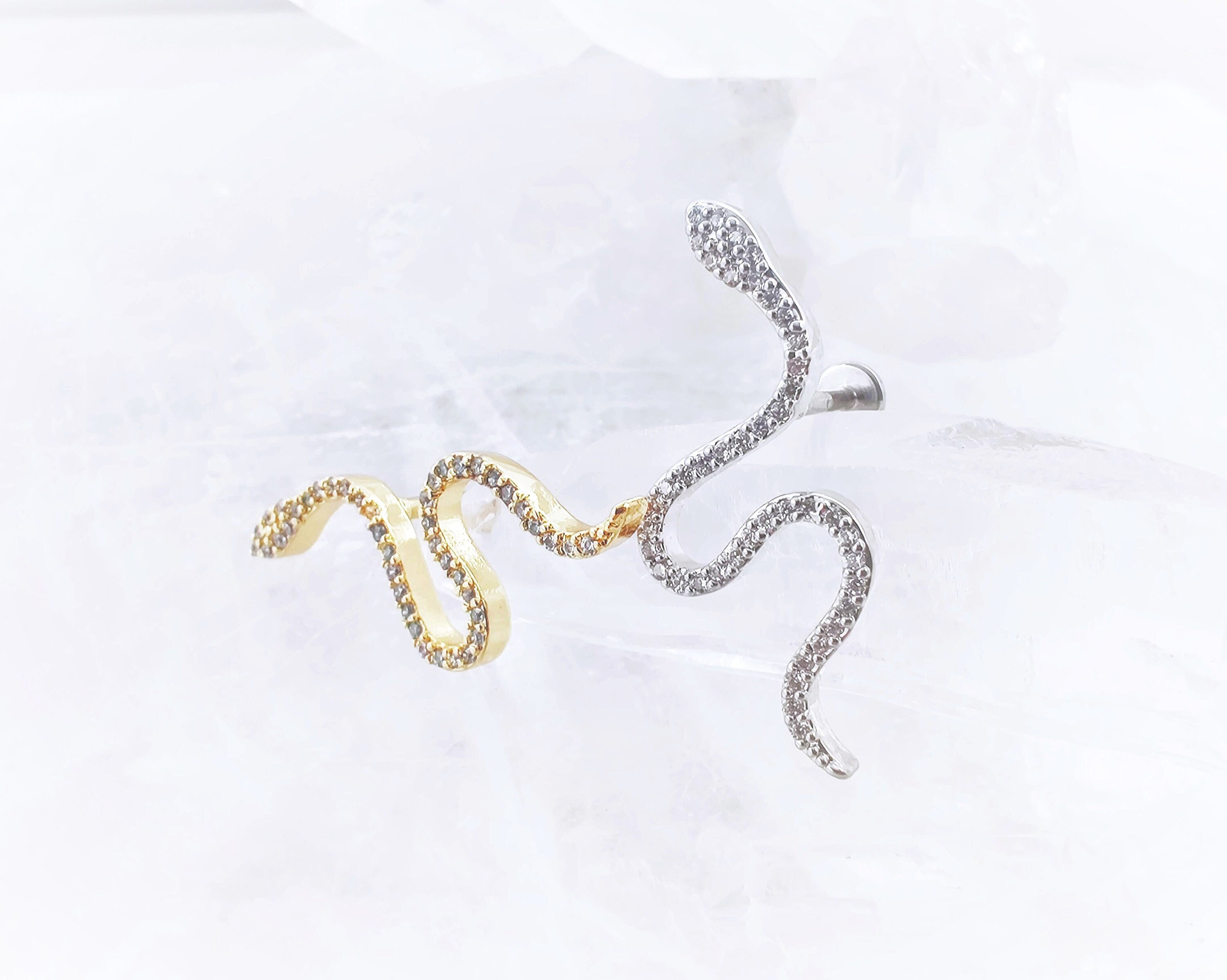 16G Gold CZ Snake Ear Crawler Cartilage Earrings Serpent | Etsy