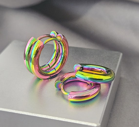 3MM Classic Rainbow Huggies Hoop Earrings Simple Surgical Steel Huggie Hoops Clicker Snap on Small Hoop Earrings Cartilage Hoop Jewelry Gift Etsy