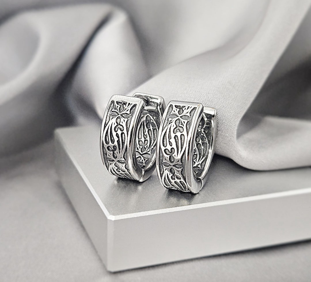 6MM Vintage Celtic Thick Hoop Earrings for Men Surgical Steel Waves ...