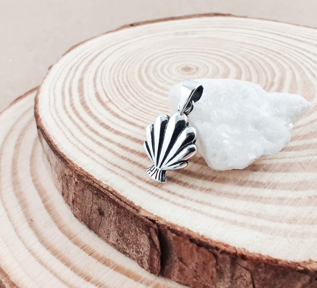 Tiny Double Sided Clam Silver Pendant Necklace, Seashell 925 Sterling ...
