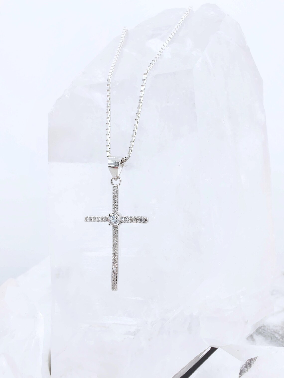 Classic CZ Pave Cross Silver Pendant Necklacedainty Cross - Etsy