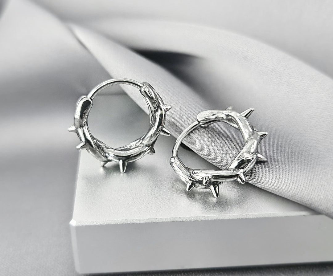 Thorn Spike Small Hoop Earrings, Cool Gothic Hoop Earrings for Men, Surgical Steel Boho Jewelry ...
