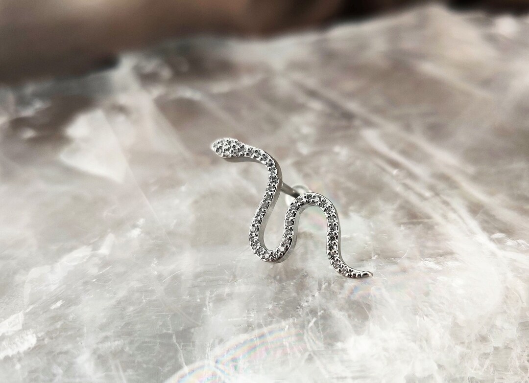 16G CZ Snake Ear Crawler Cartilage Earring, Serpent Crystals Helix Stud ...