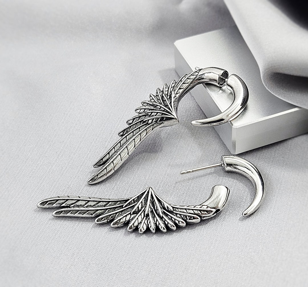 Front and Back Big Wing Claw Earrings, Fake Gauges Gothic Earrings for ...