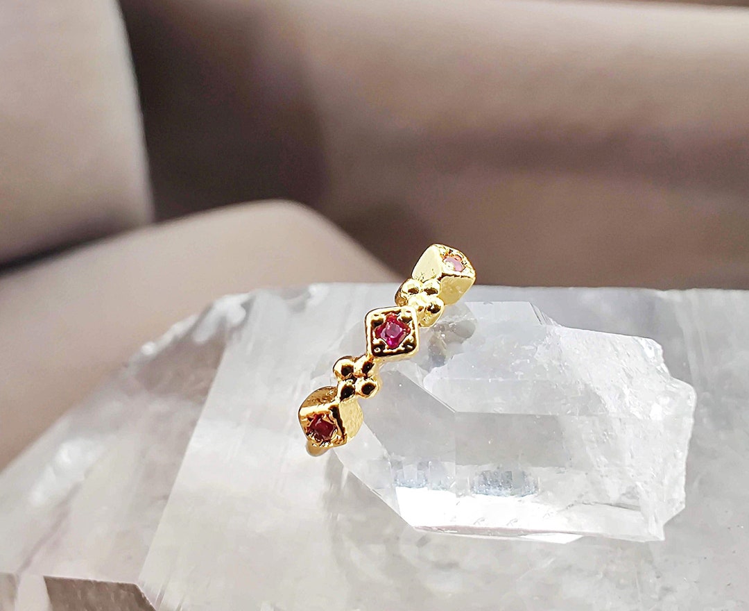 20G Floral Ruby Bendable Hoop Cartilage, Gold Helix Hoop Earring, Hoop ...