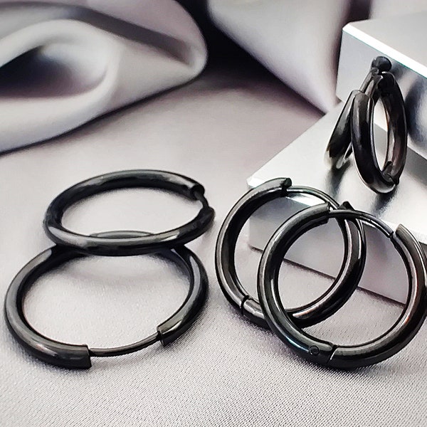 Black Hoop Earrings - Etsy