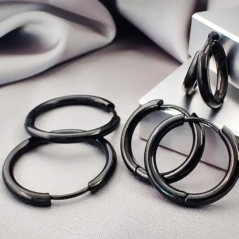 Black Hoop Earrings - Etsy