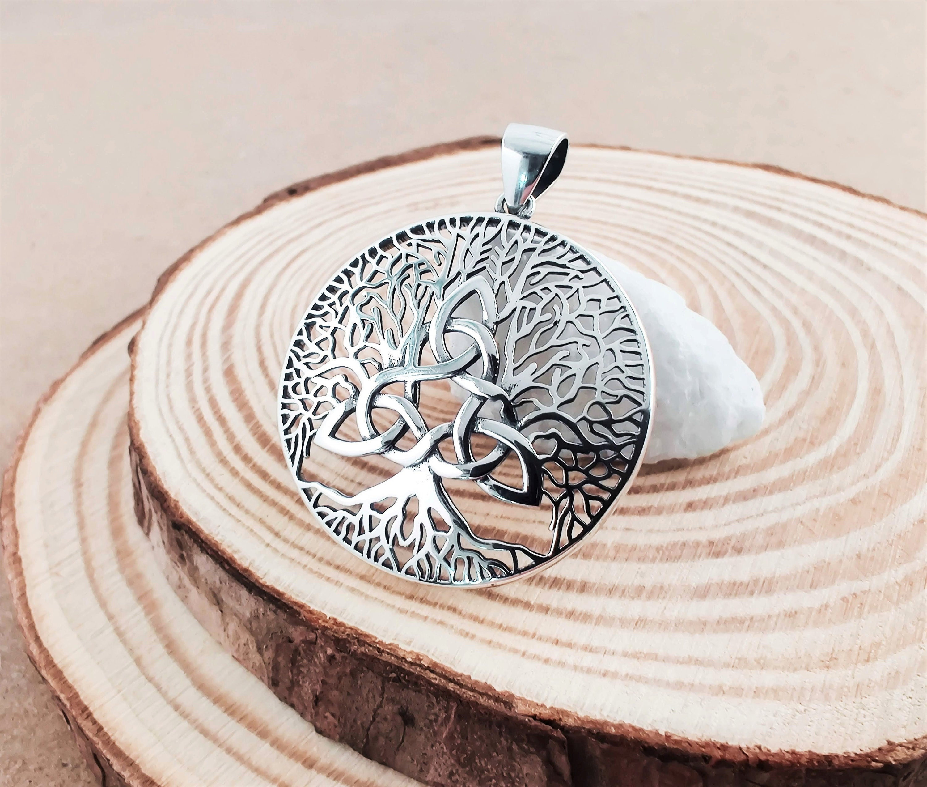 Large Triquetra Tree of Life Silver Pendant Necklace Celtic | Etsy