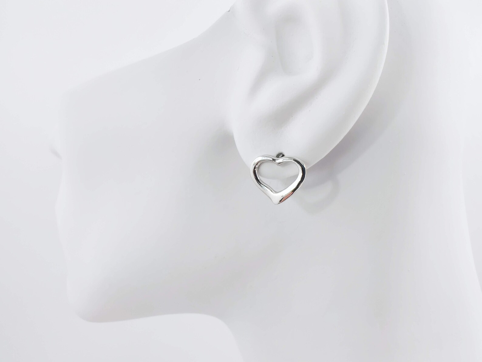 Big Open Heart Silver Stud Earrings, Heart 925 Sterling Silver Earrings ...