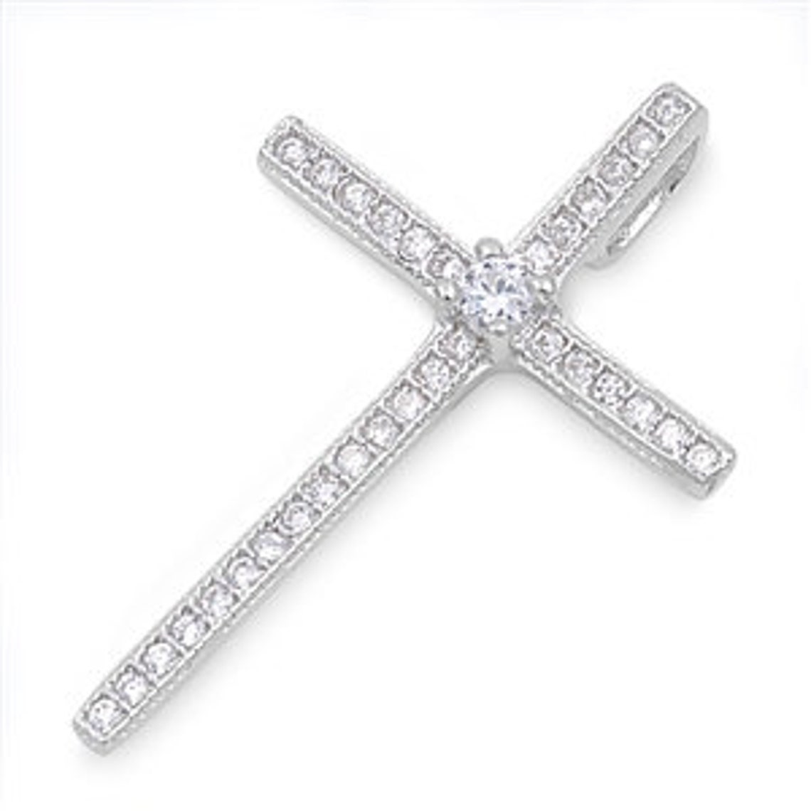 Classic CZ Pave Cross Silver Pendant Necklacedainty Cross - Etsy