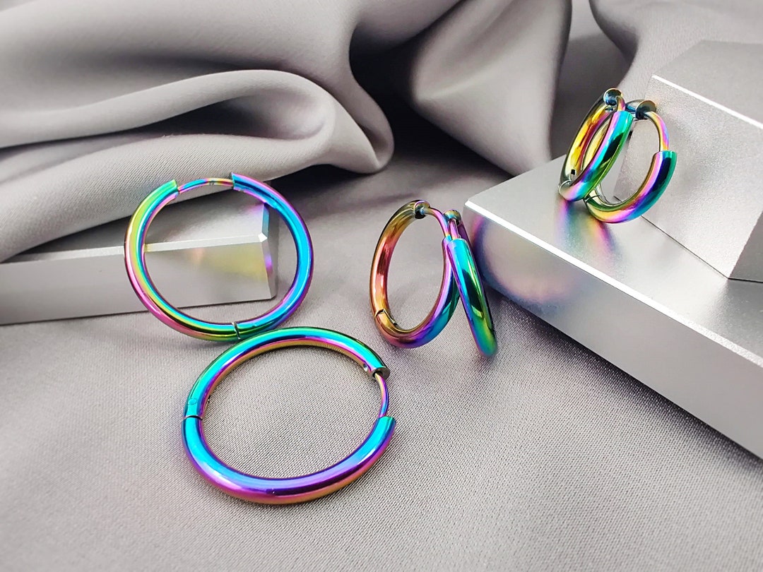 2.5MM Classic Rainbow Hoop Earrings, Simple Surgical Steel Multi Colors ...