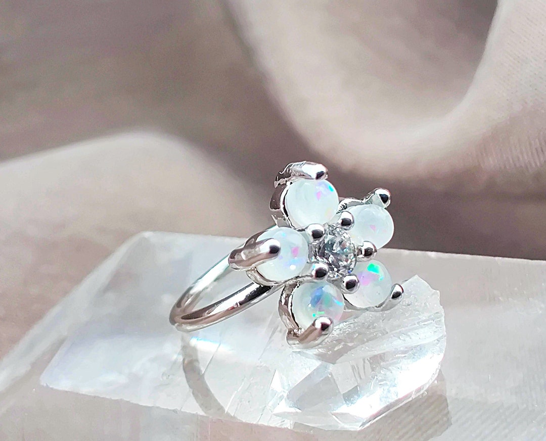 20G Flower White Opal Bendable Hoop Cartilage, Helix Hoop Earrings ...