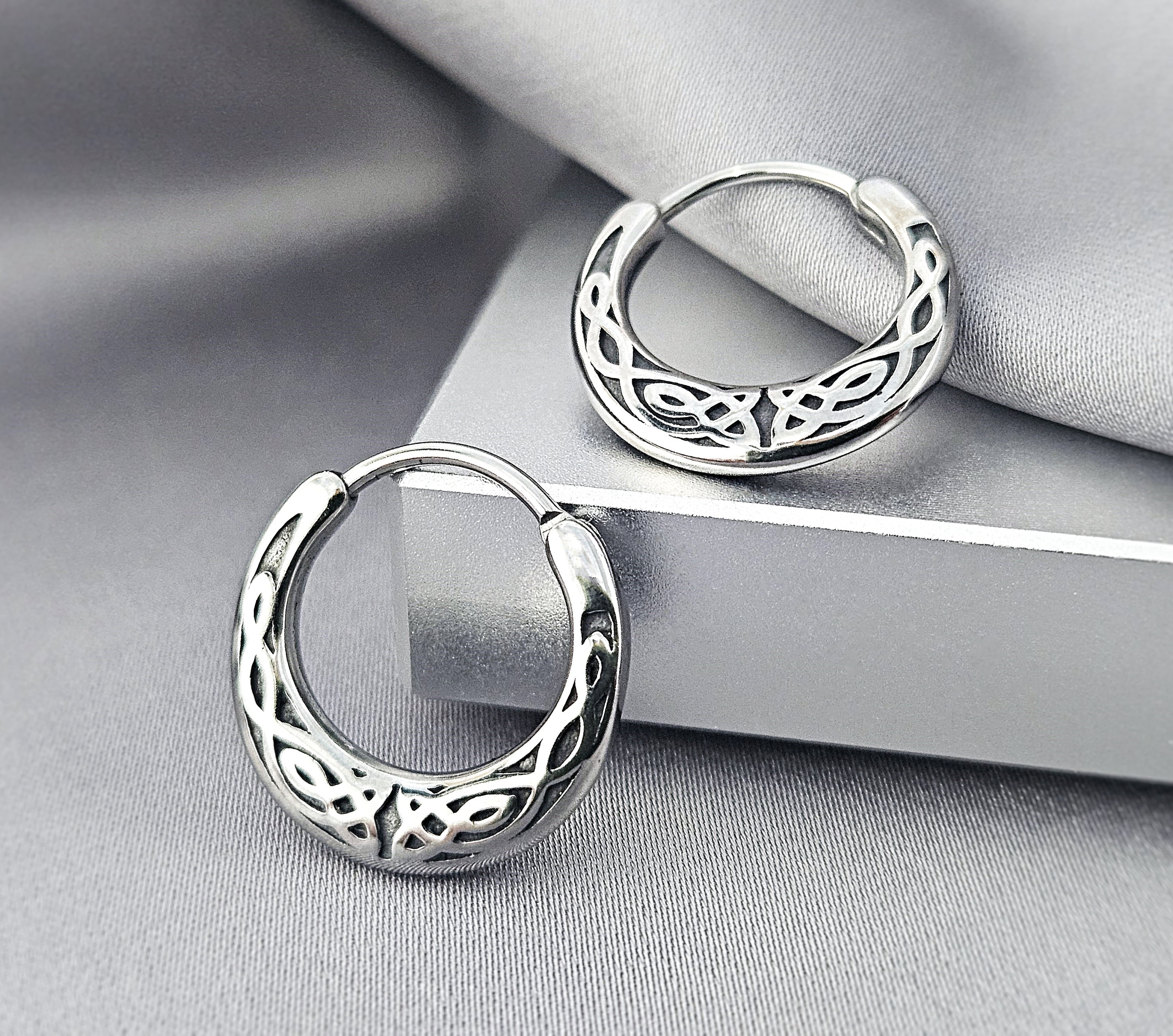 Flat Sides Celtic Surgical Steel Huggie Hoops Earrings Celtic Jewelry ...