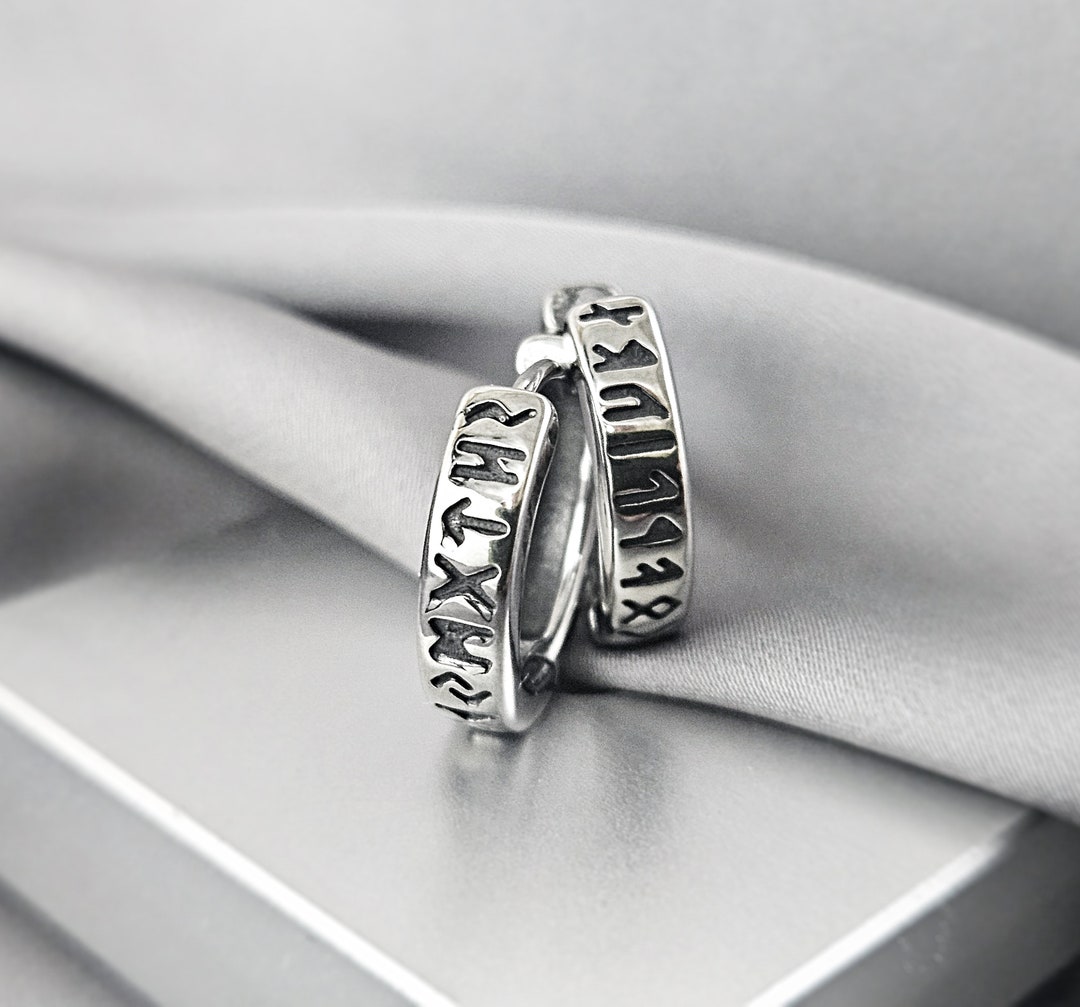 Viking Norse Hoops Earrings for Men, Surgical Steel Viking Runes ...