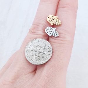 Hamsa Hand Gold Stud Earrings, Surgical Steel Hand Earrings, Hand of ...