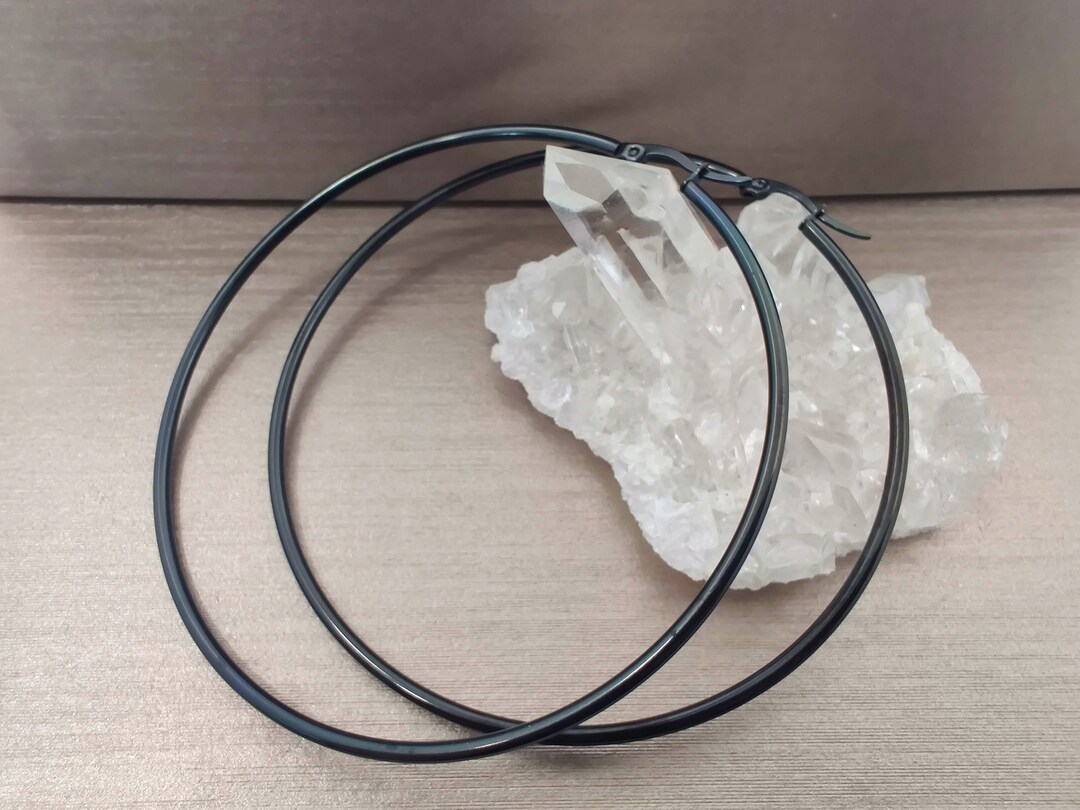 70MM Jumbo Edgy Black Hoop Earrings, Minimalist Rock & Roll Surgical ...