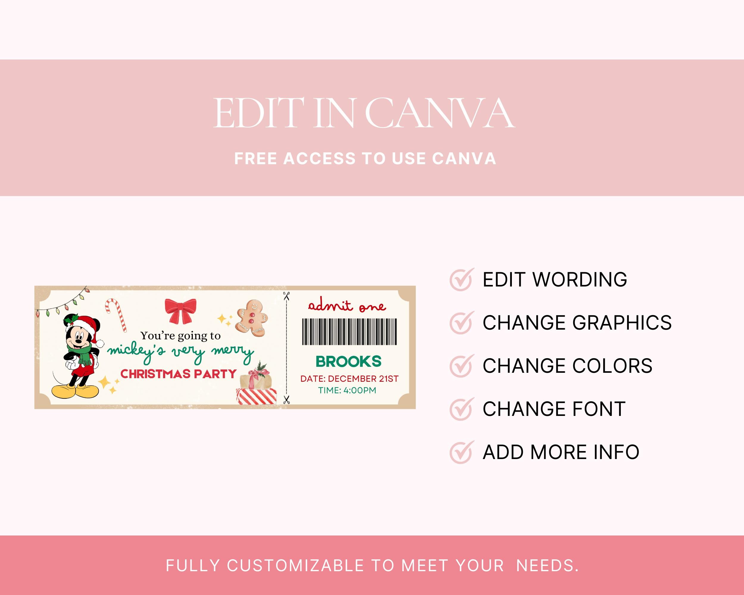 Editable Christmas Party Ticket: Canva Template (digital Download) - Etsy