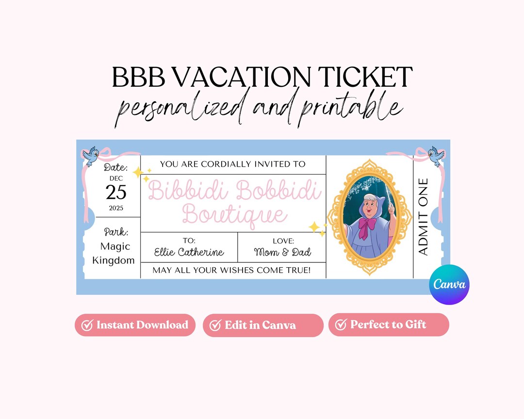 Editable Princess Surprise Ticket: Bibbidi Bobbidi Boutique (digital ...