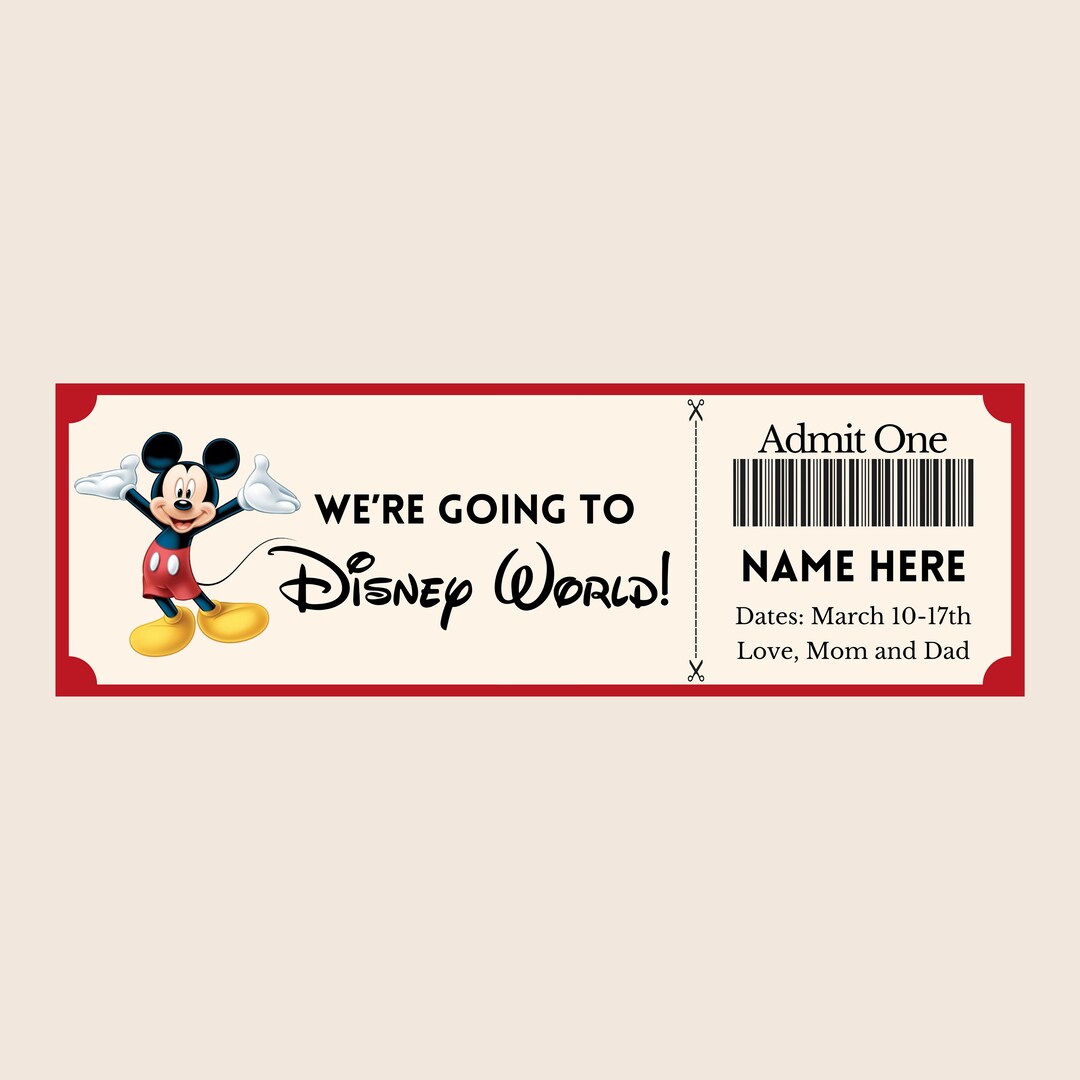Editable Mickey Mouse Ticket, Surprise Trip Editable Ticket, Editable ...