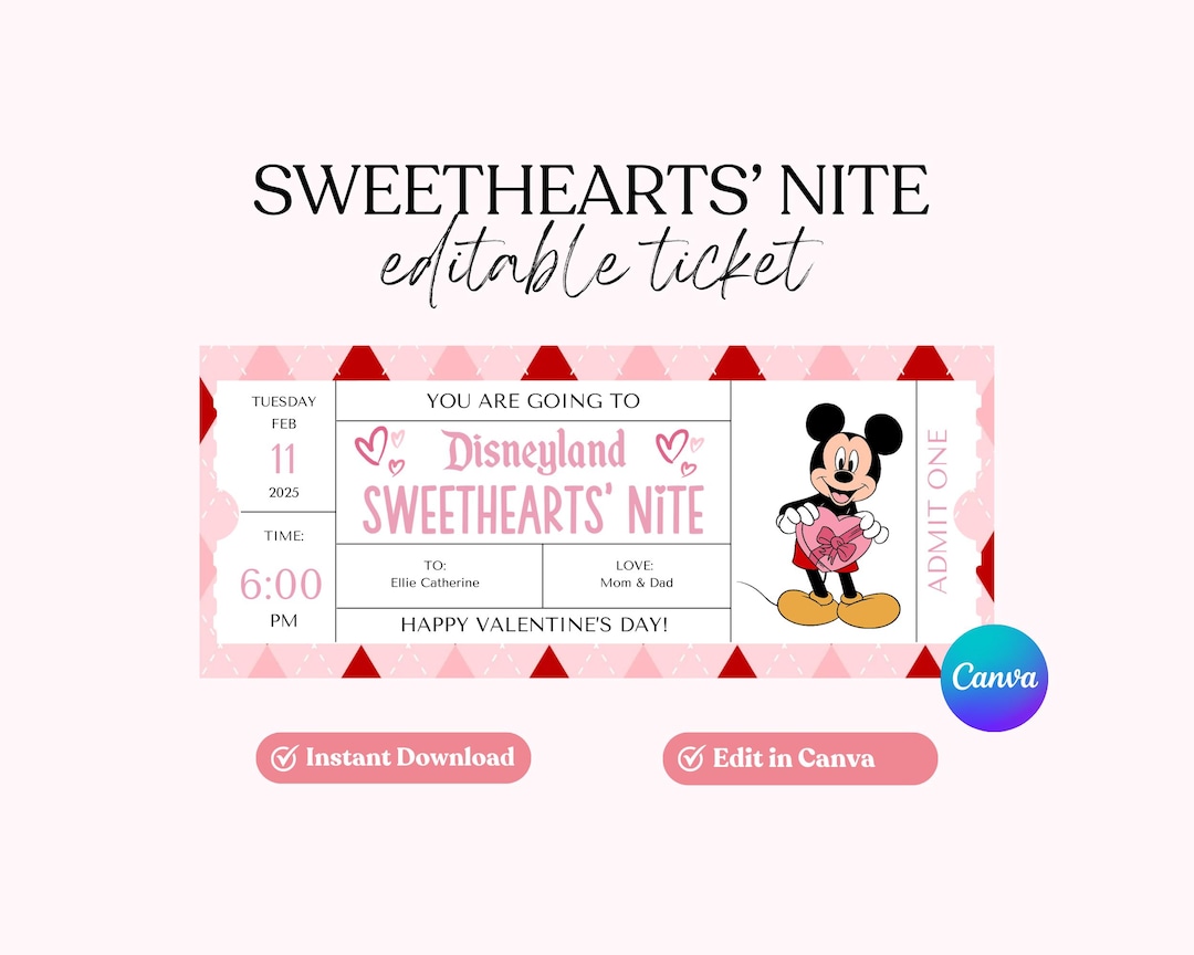 DL Editable Ticket, Valentine's Day Ticket, Sweethearts' Nite Editable Ticket, DL Vacation ...
