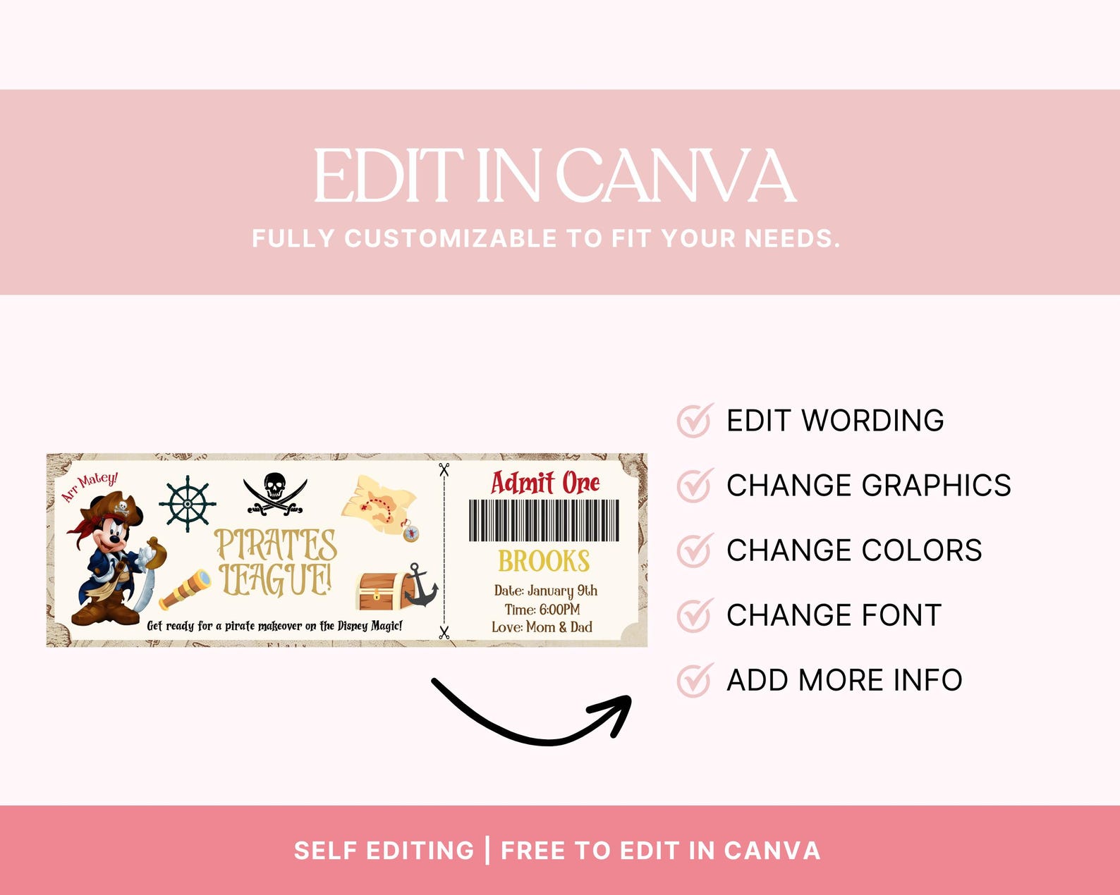 Pirate Cruise Ticket, Editable and Printable Ticket, Pirate Makeover ...