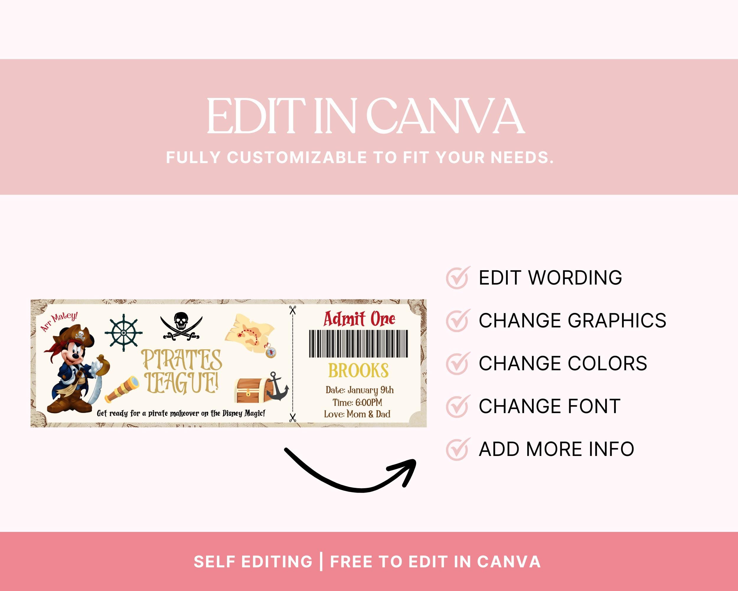 Pirate Cruise Ticket, Editable and Printable Ticket, Pirate Makeover ...