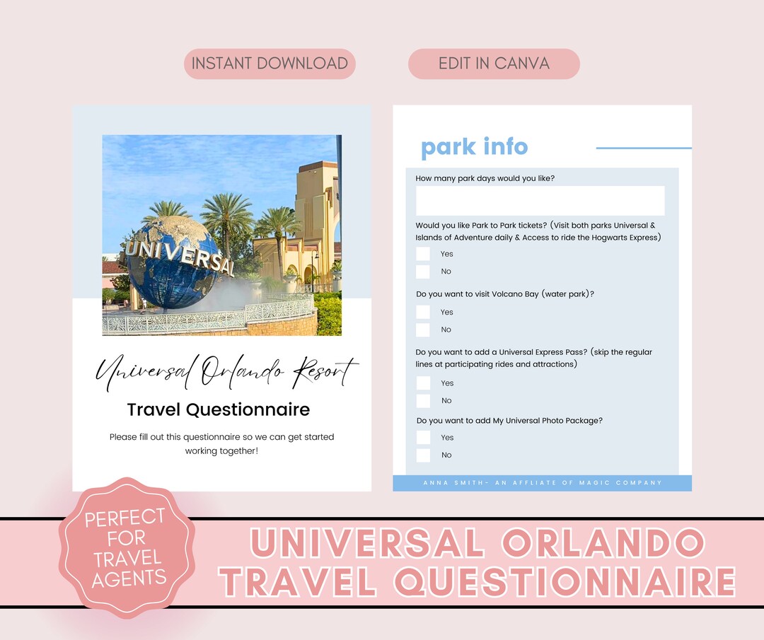 Universal Travel Agent Questionnaire, Universal Travel Agent Template ...