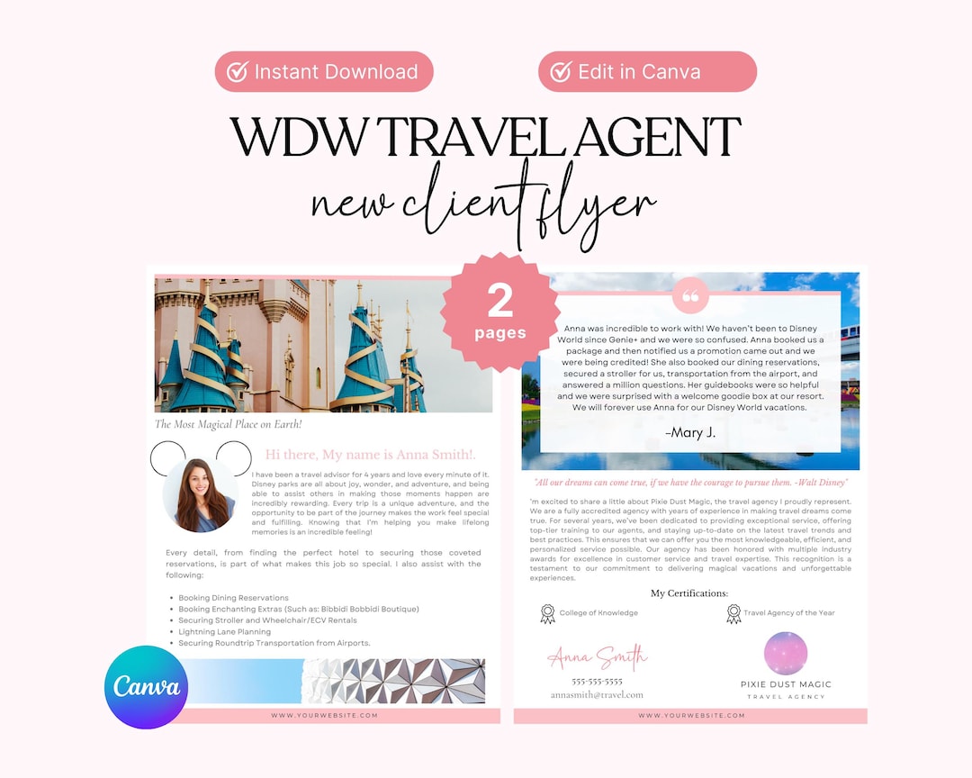 WDW Travel Agent New Client Welcome Flyer, Travel Agent New Client ...