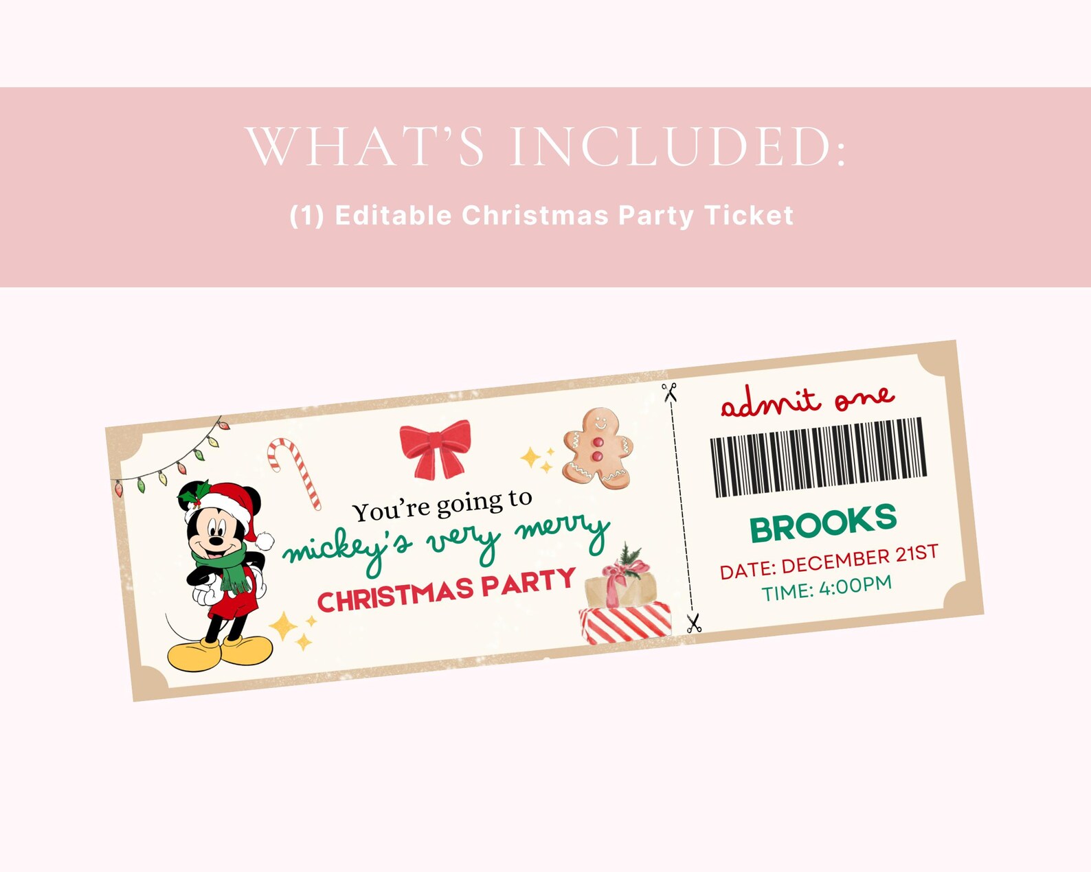 Editable Christmas Party Ticket: Canva Template (digital Download) - Etsy