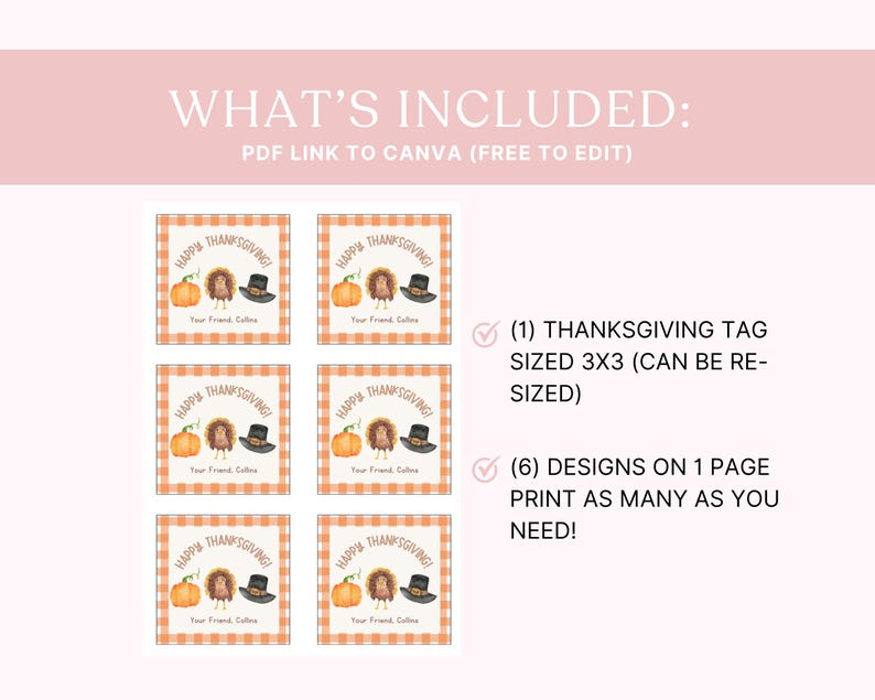 Editable Thanksgiving Tags, Printable Personalized Thanksgiving Tags ...