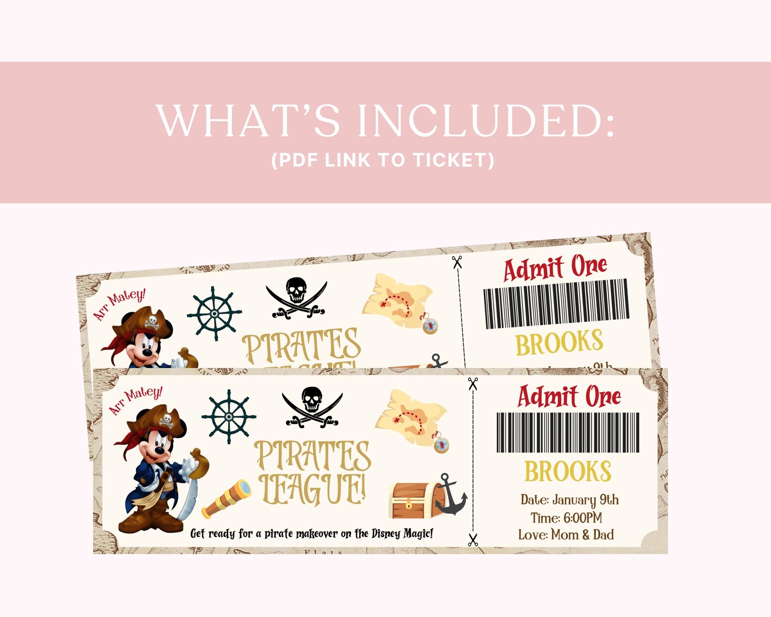 Pirate Cruise Ticket, Editable and Printable Ticket, Pirate Makeover ...