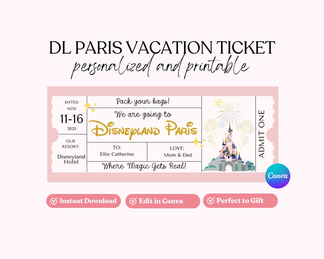 DL Paris Vacation Ticket, Vacation Ticket, Editable Ticket, Editable ...