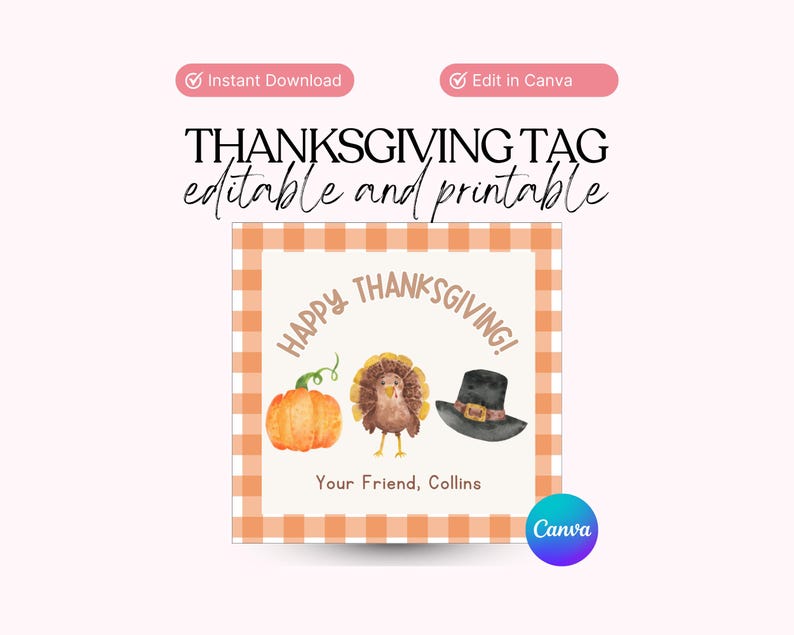 Editable Thanksgiving Tags, Printable Personalized Thanksgiving Tags ...